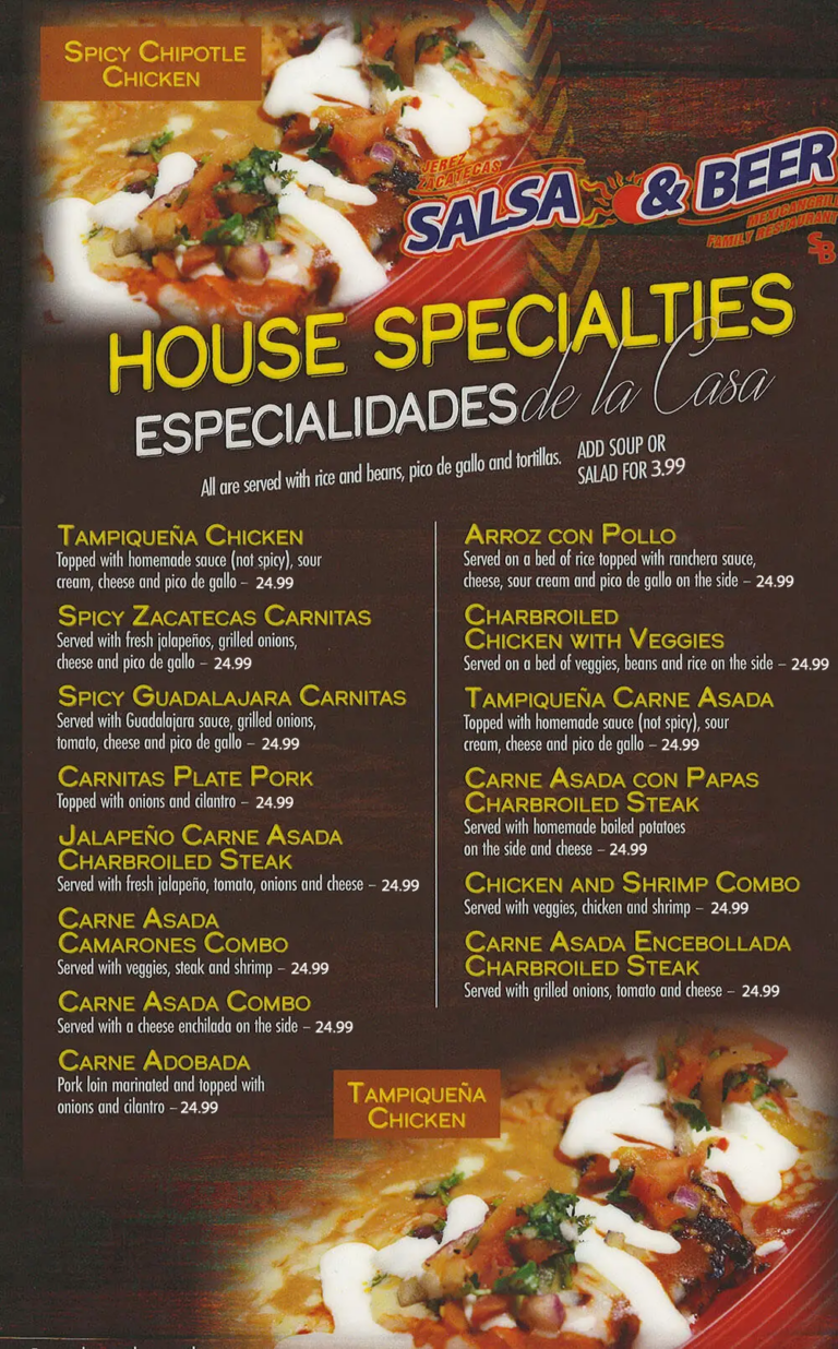 Menu – Salsa and Beer